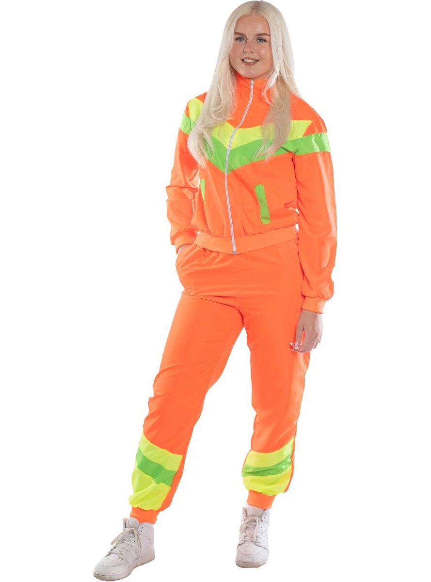 Womens Orange 80s Shell Suit Costume | Womens 80s Costume