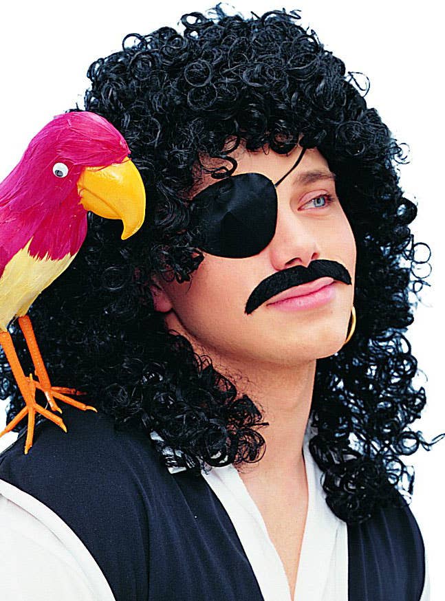 Mens Curly Black Captain Hook Wig | Pirate Captain Black Costume Wig