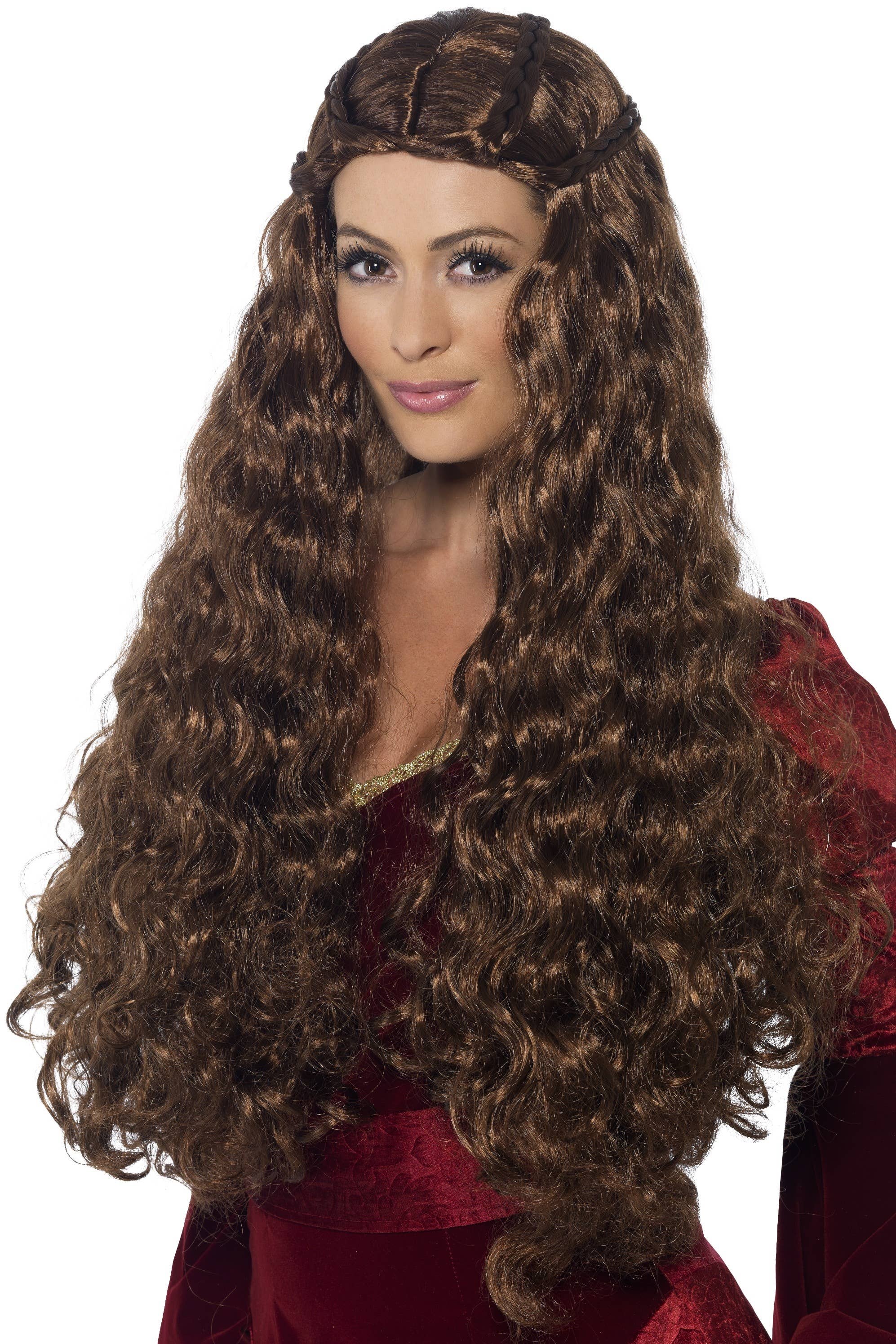 Long Brown Curly Costume Wig | Medieval Princess Long Brown Wavy Wig