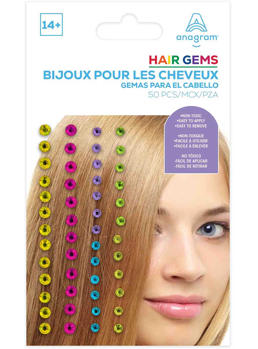 Rainbow Stick On Hair Gems | 50 Pack Hair Gems