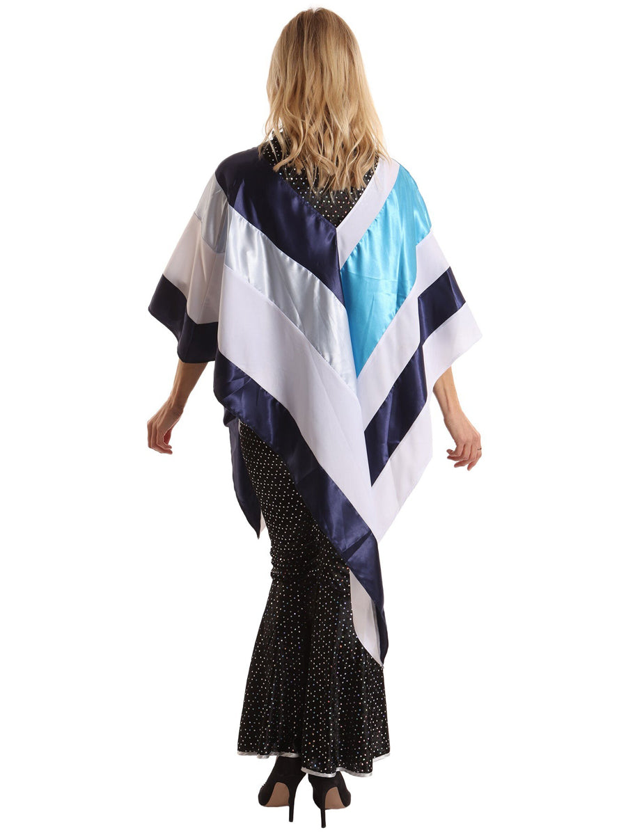 Womens Blue & White 70s Disco Poncho | Womens 70s Costume