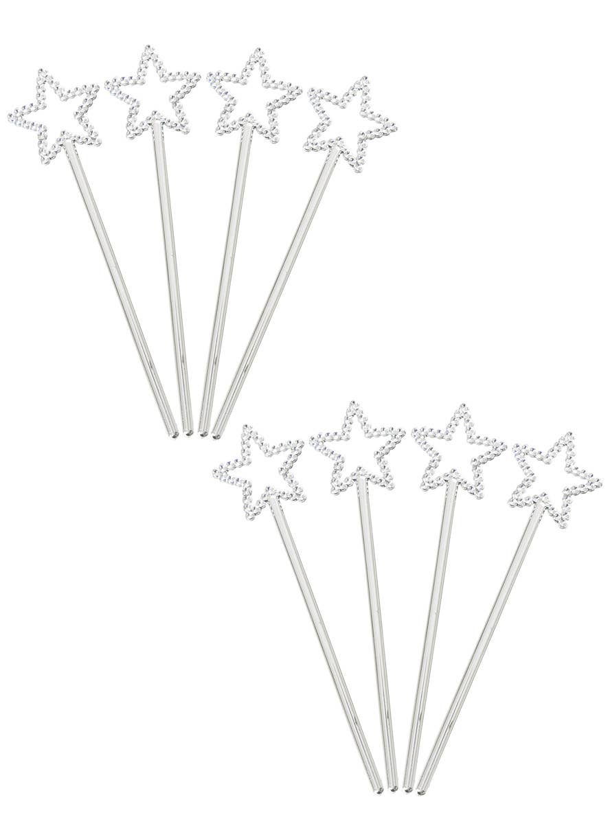 8 Pack Metallic Silver Star Wands Party Favours
