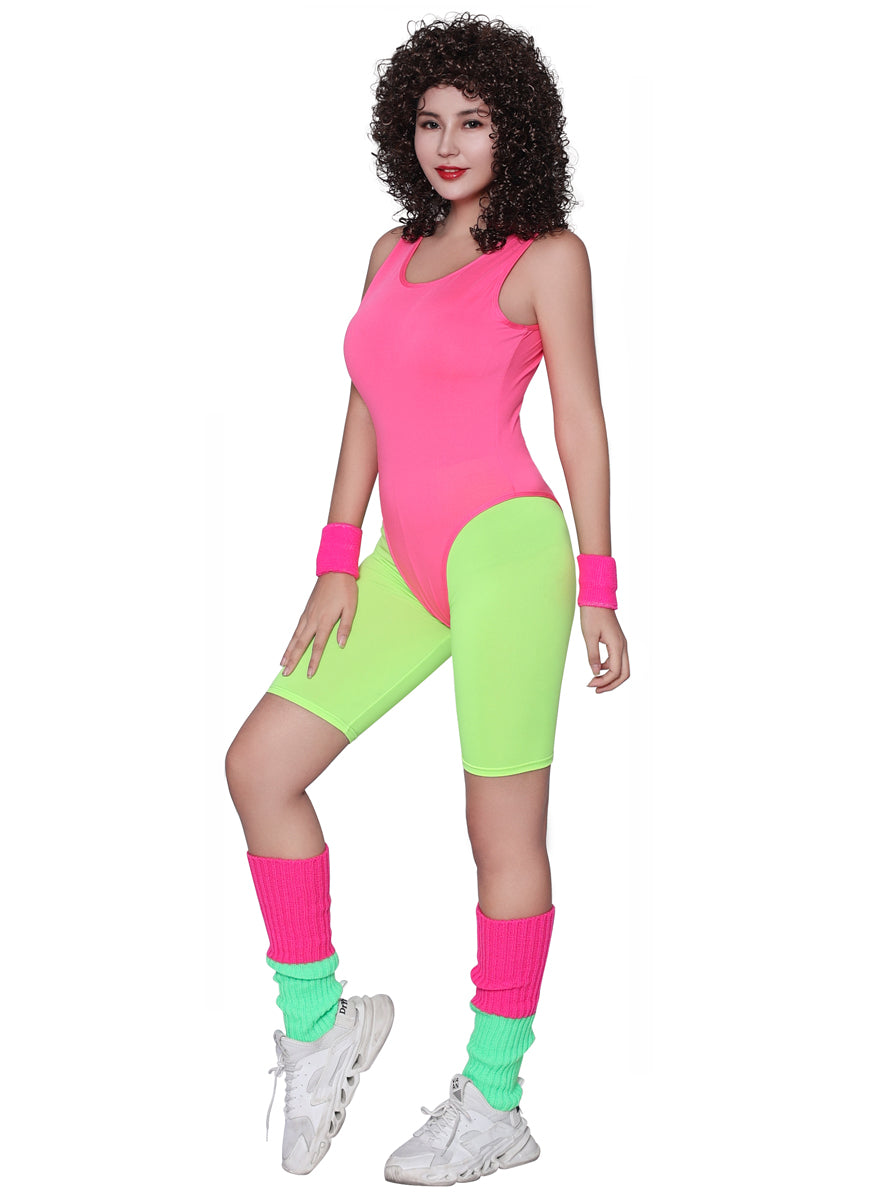 Womens 80s Pink Aerobics Costume | 80s Workout Costume For Women