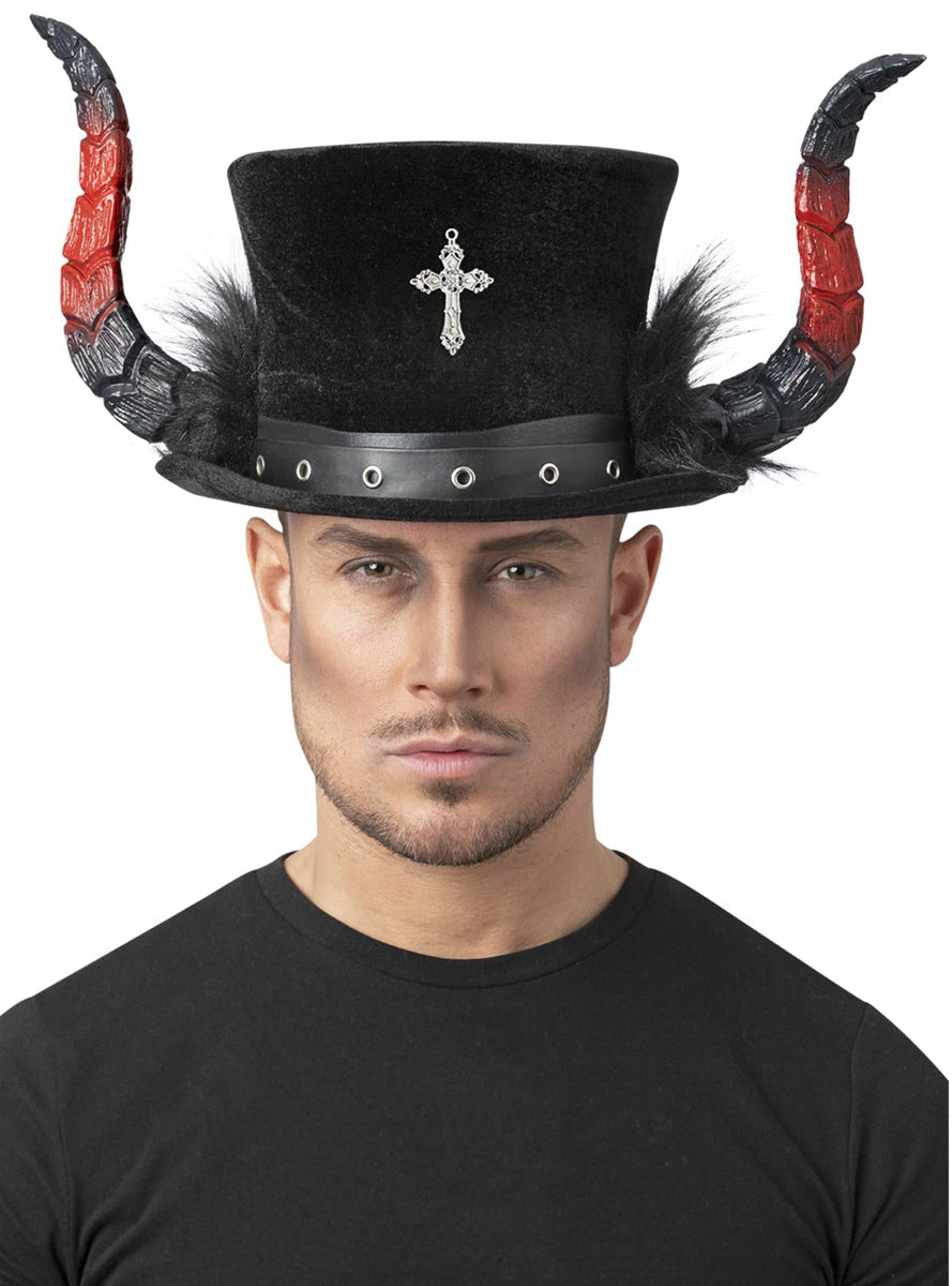 Adults Horned Top Hat | Black Halloween Devil Costume Hat