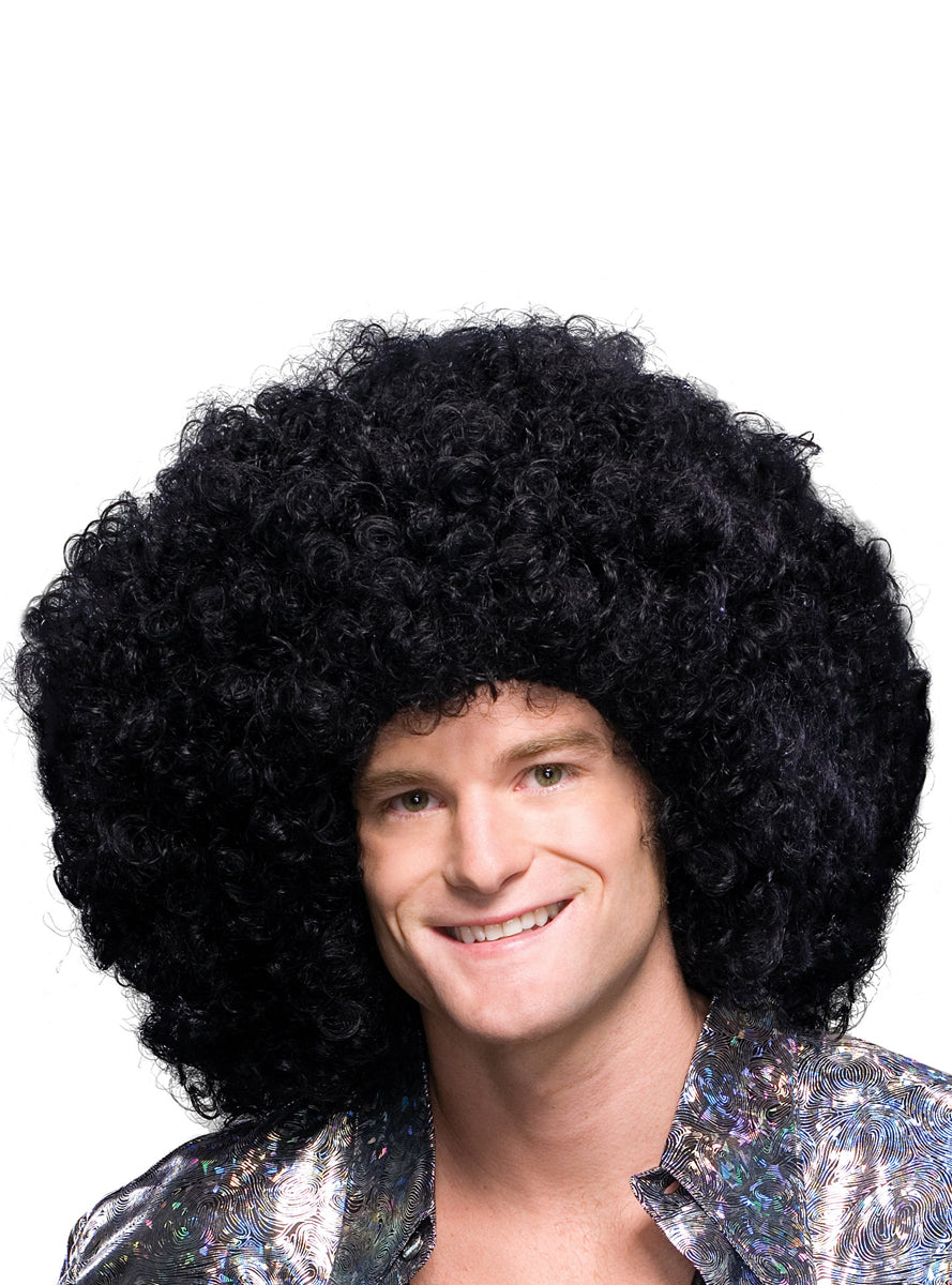 Adults Large Black Afro Wig | 1970s Disco Wig For Adults