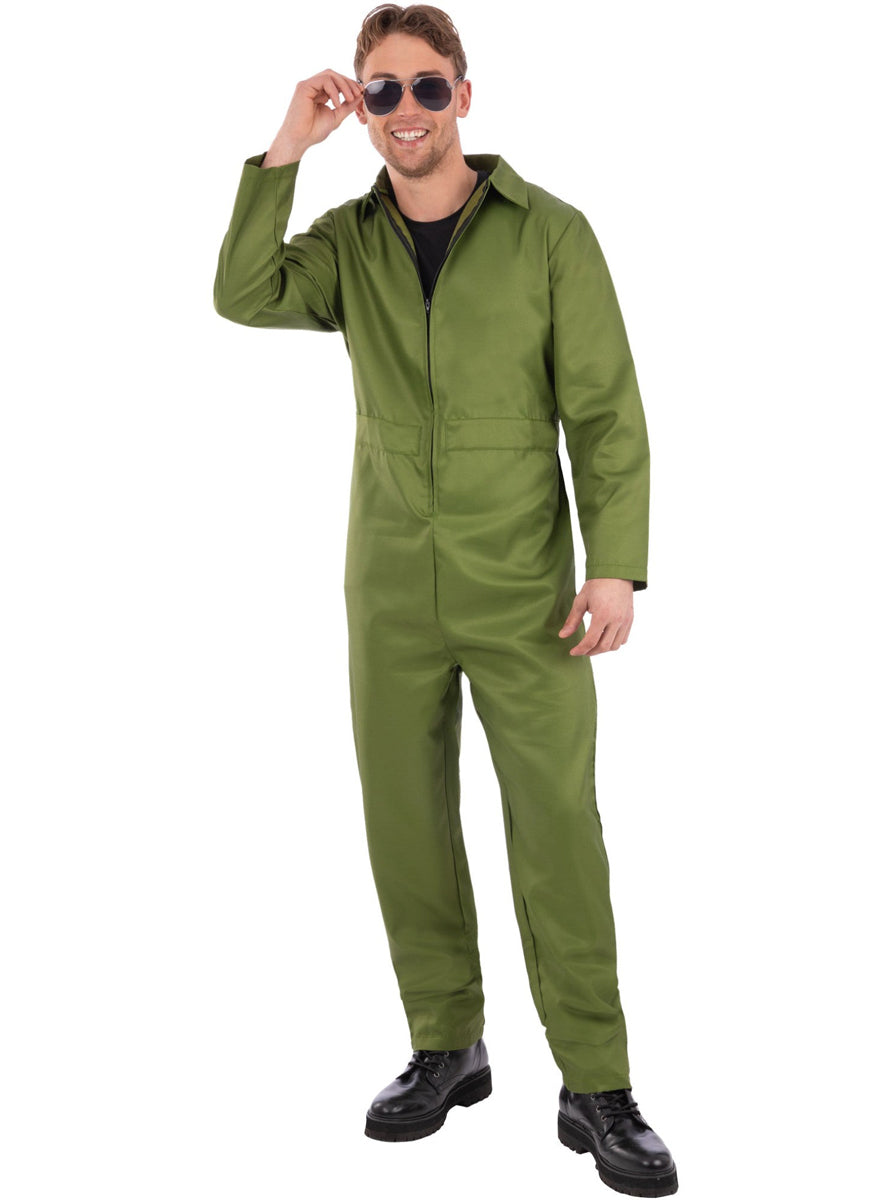 Mens Green Top Gun Pilot Jumpsuit | Mens Top Gun Costume