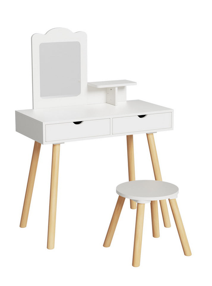 White Wooden Toy Vanity with Stool | Kids Play Equipment