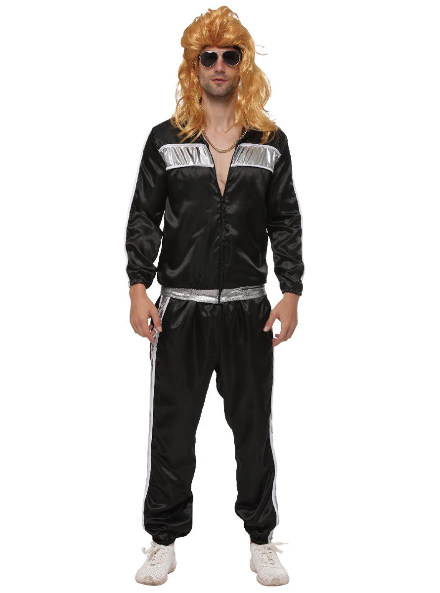 80s Mens Black and Silver Shell Suit | Retro 80s Tracksuit for Men
