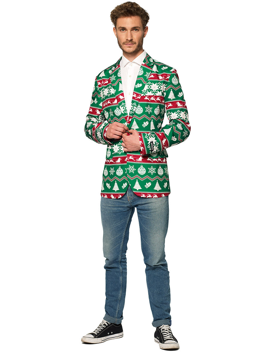 Nordic Novelty Green Christmas Jacket | Mens Costume Jacket