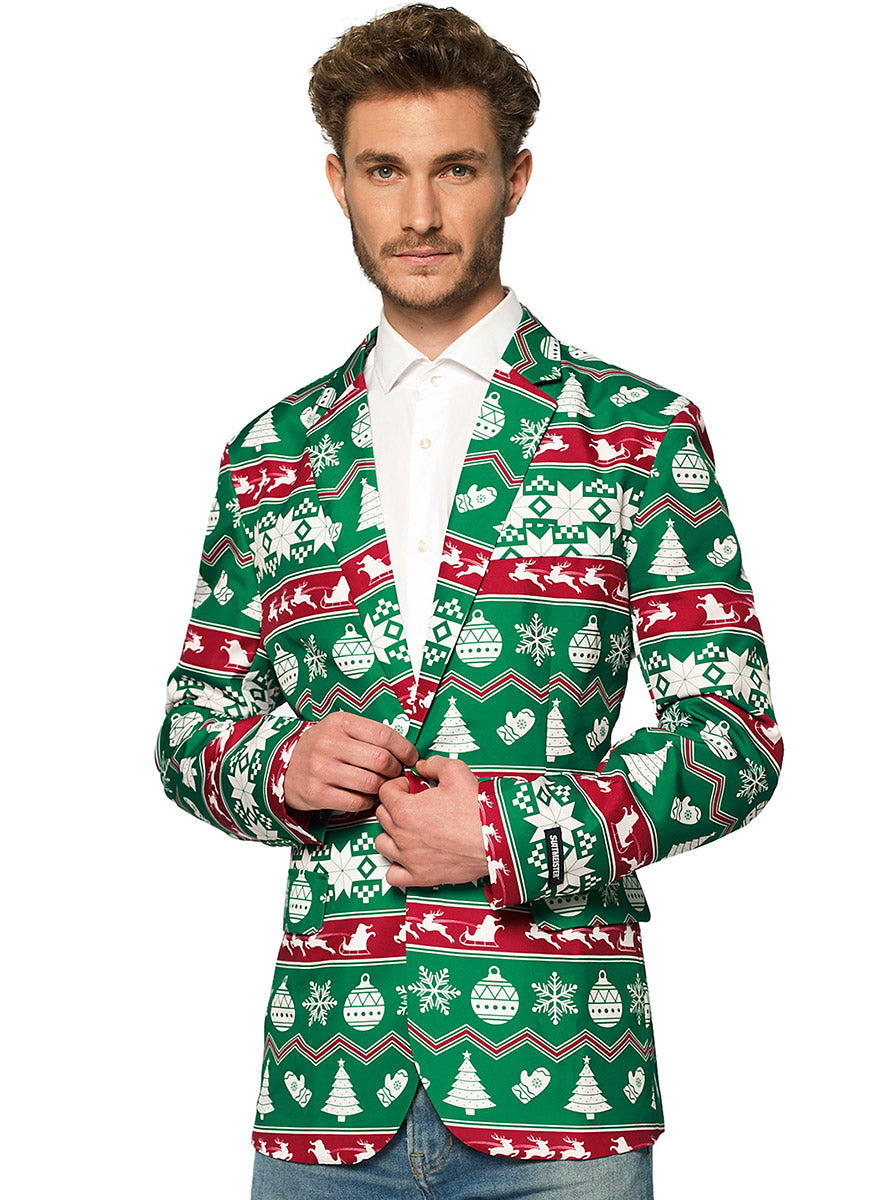 Nordic Novelty Green Christmas Jacket | Mens Costume Jacket