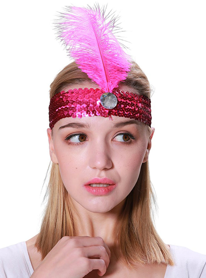 1920s Feather Costume Headband | Pink Flapper Costume Accessory