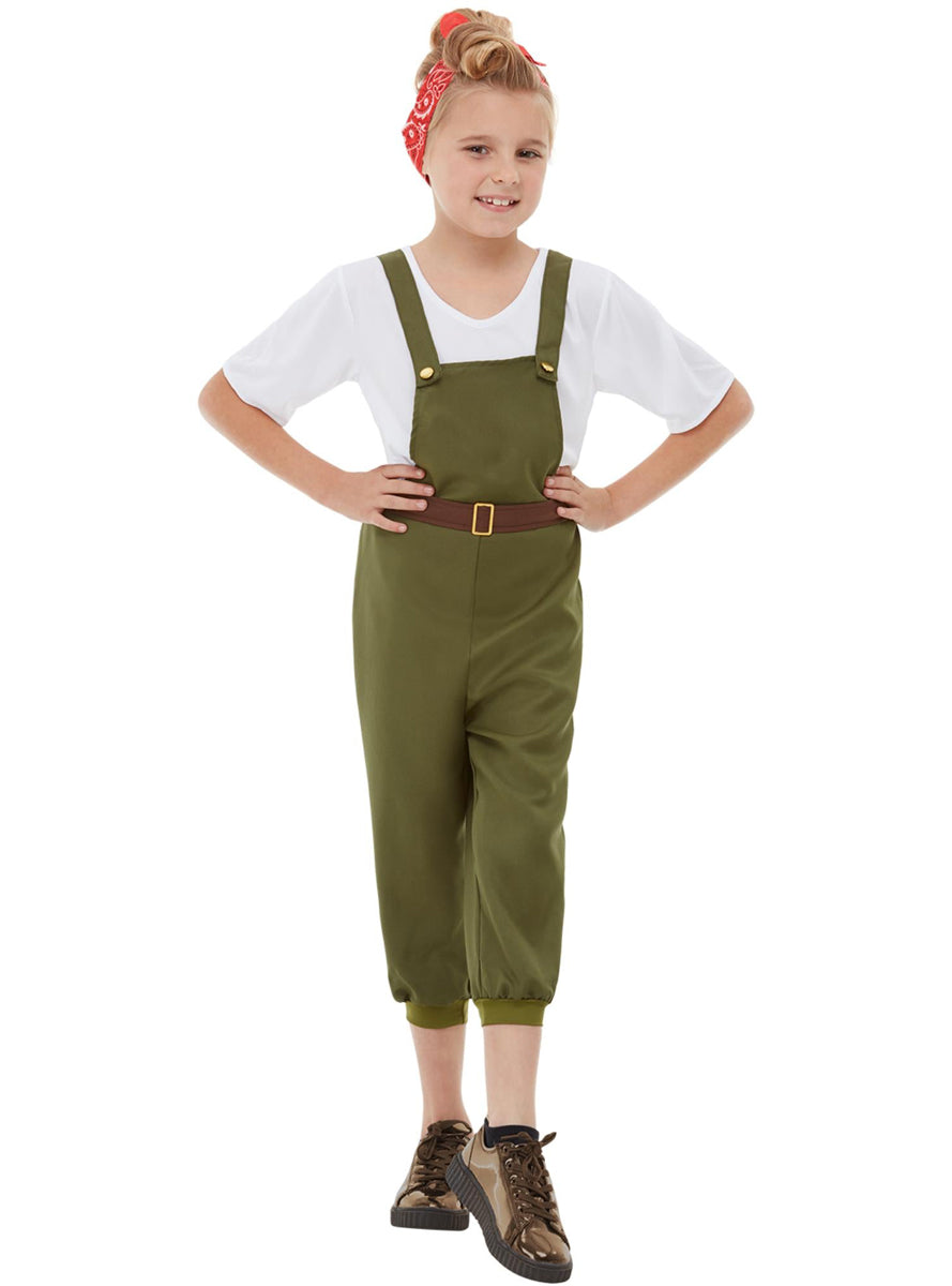 Girls Green WW2 Costume | 1940s Land Girl Costume For Kids