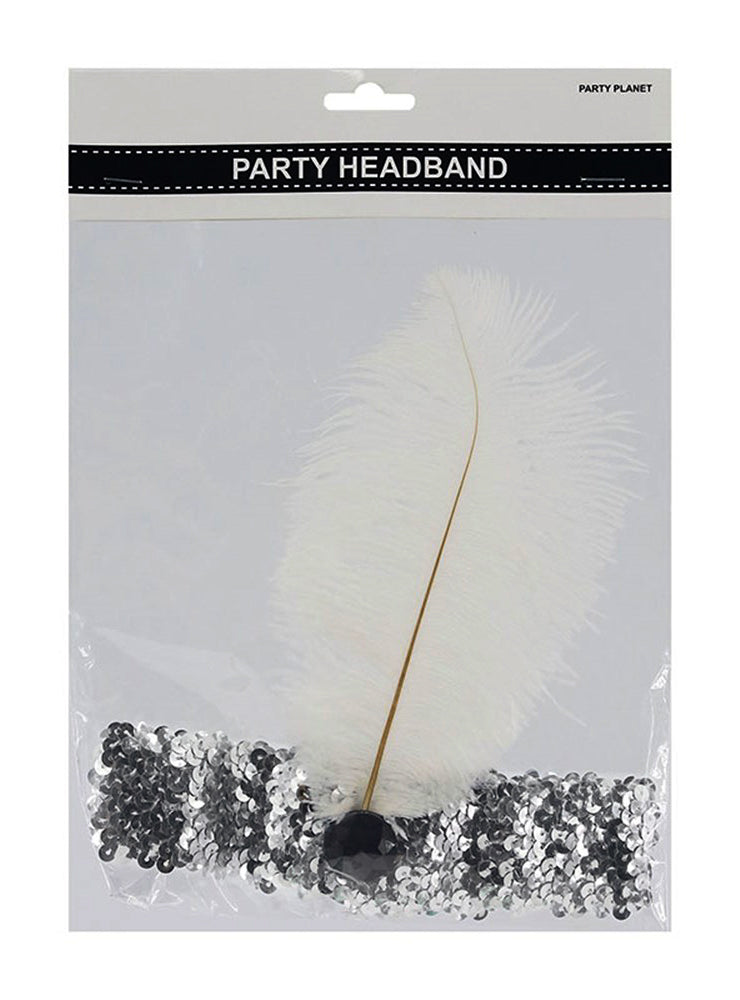 White Feather 1920s Headband | Womens White Flapper Headband