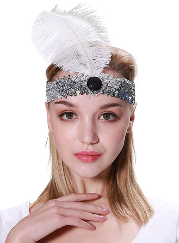 White Feather 1920s Headband | Womens White Flapper Headband