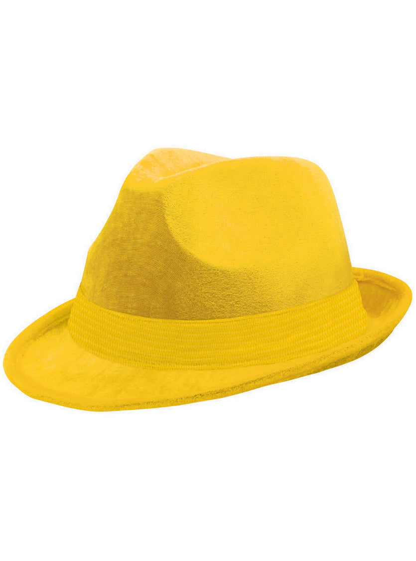 Adults Yellow Fedora Costume Hat | Yellow Velour Costume Hat