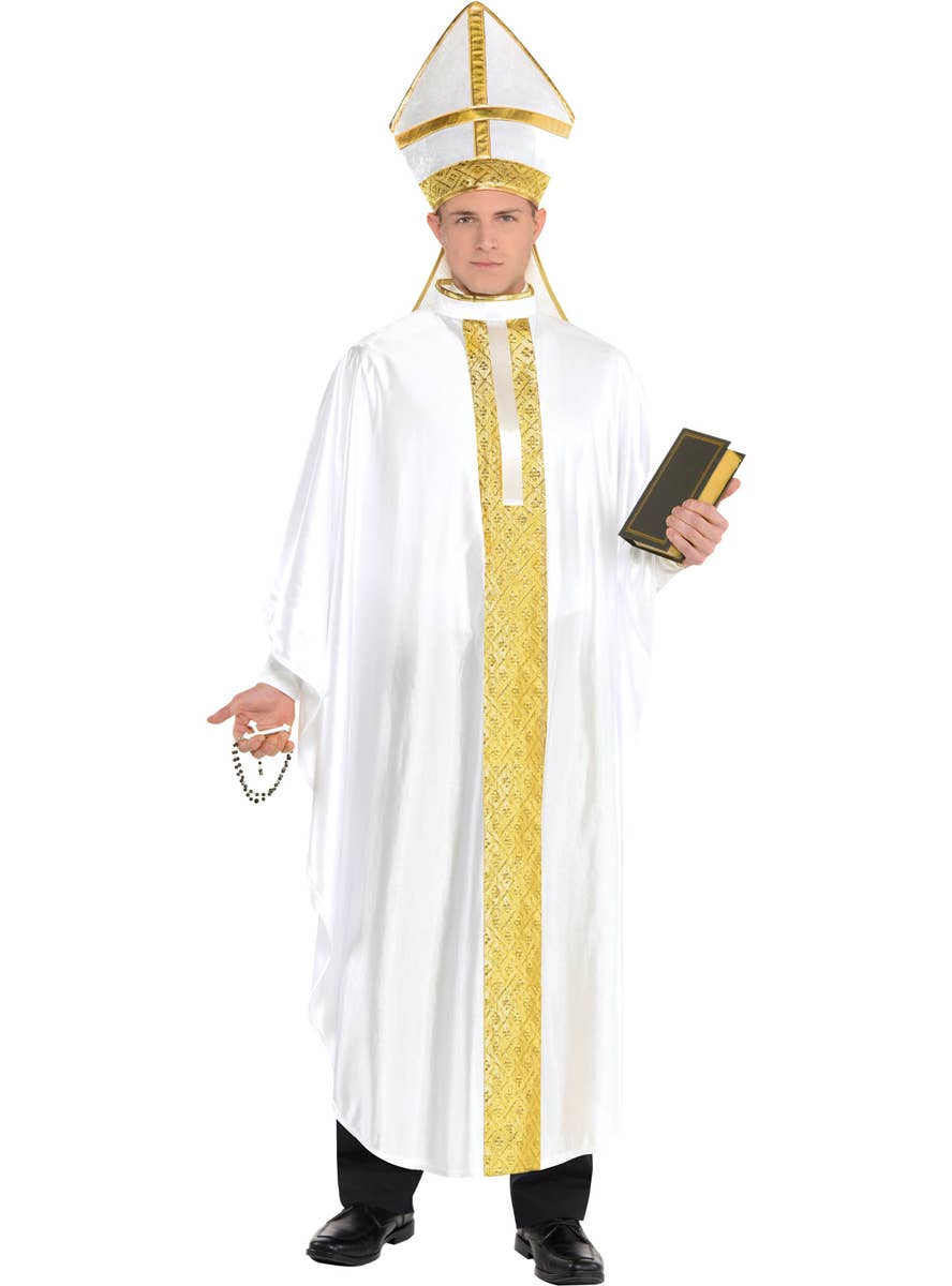 Mens Plus Size White and Gold Pope Religious Costume