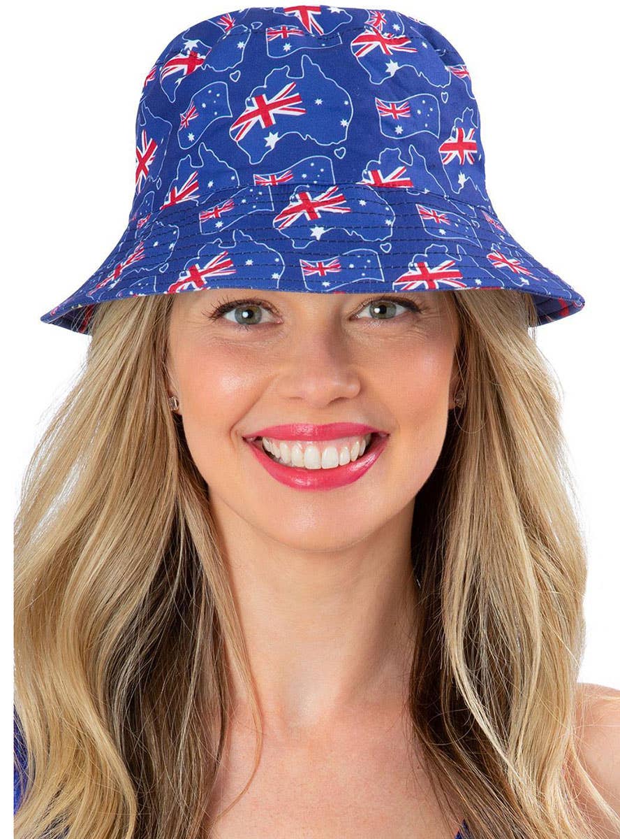 Adults Reversible Aussie Flag Print Bucket Hat