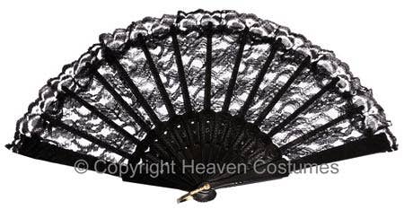 Handheld Black Lace Fan | Black Fan Costume Accessory