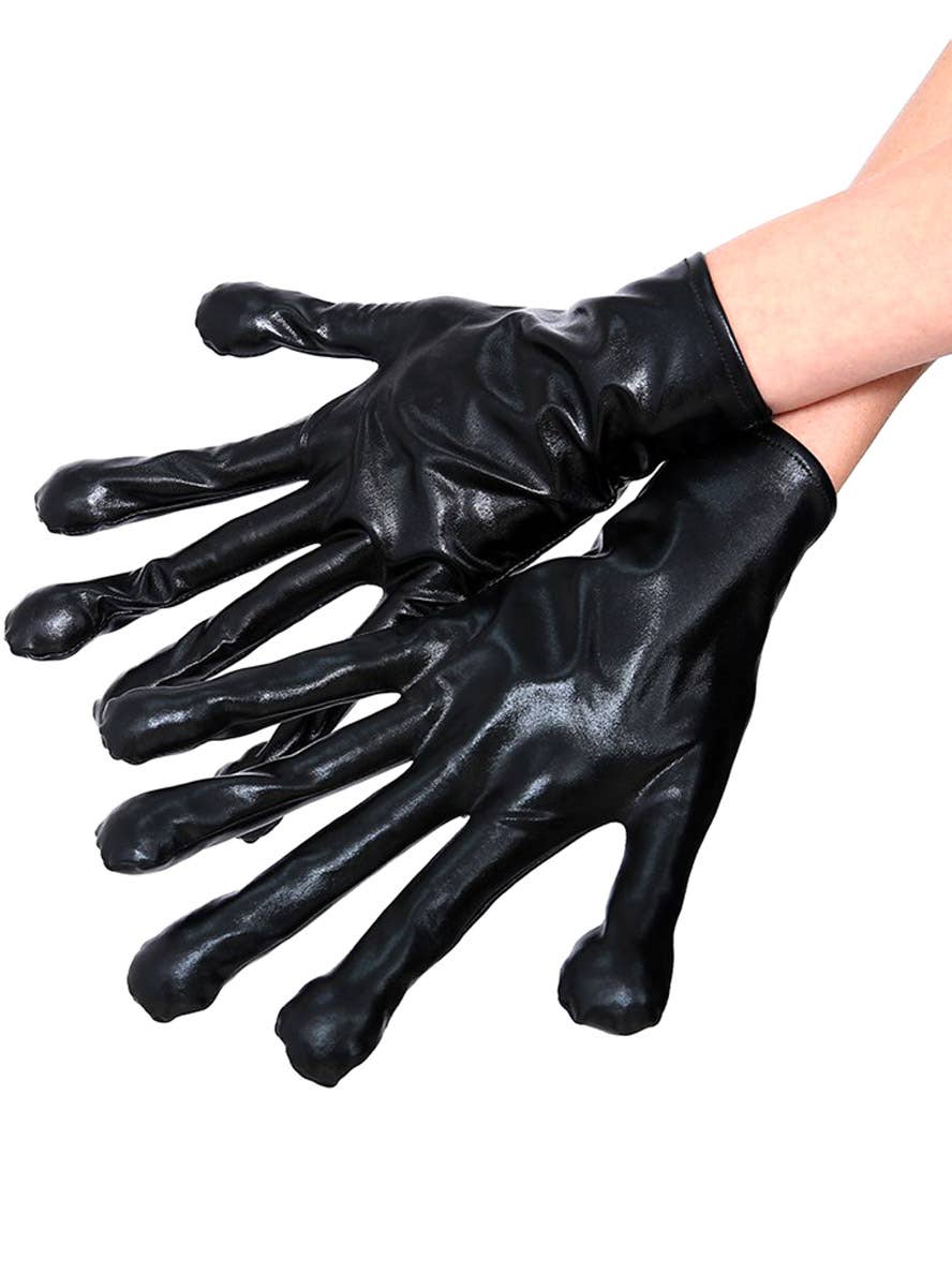 Black Wet Look Space Alien Costume Gloves