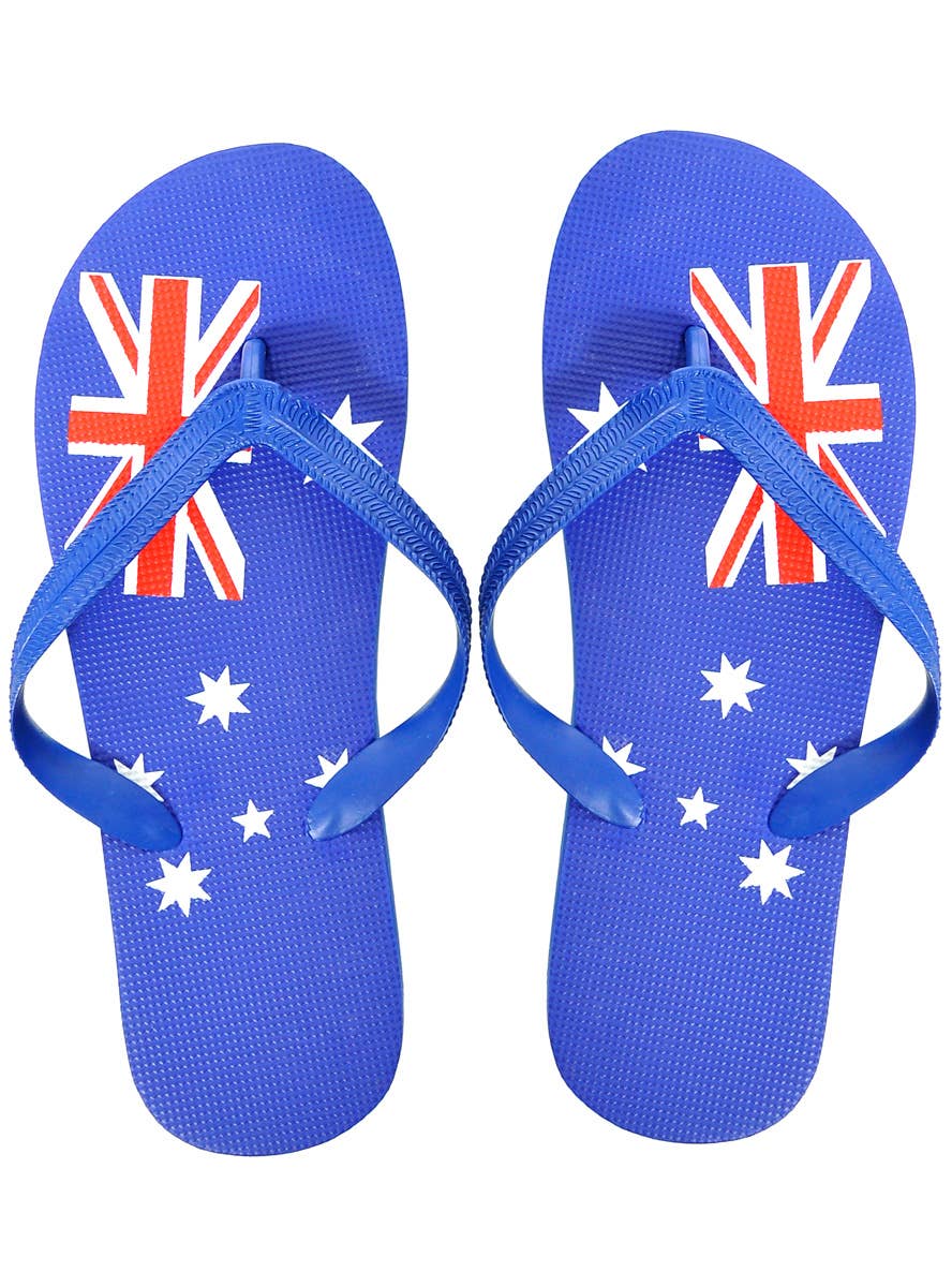 Blue Australian Flag Print Rubber Thongs