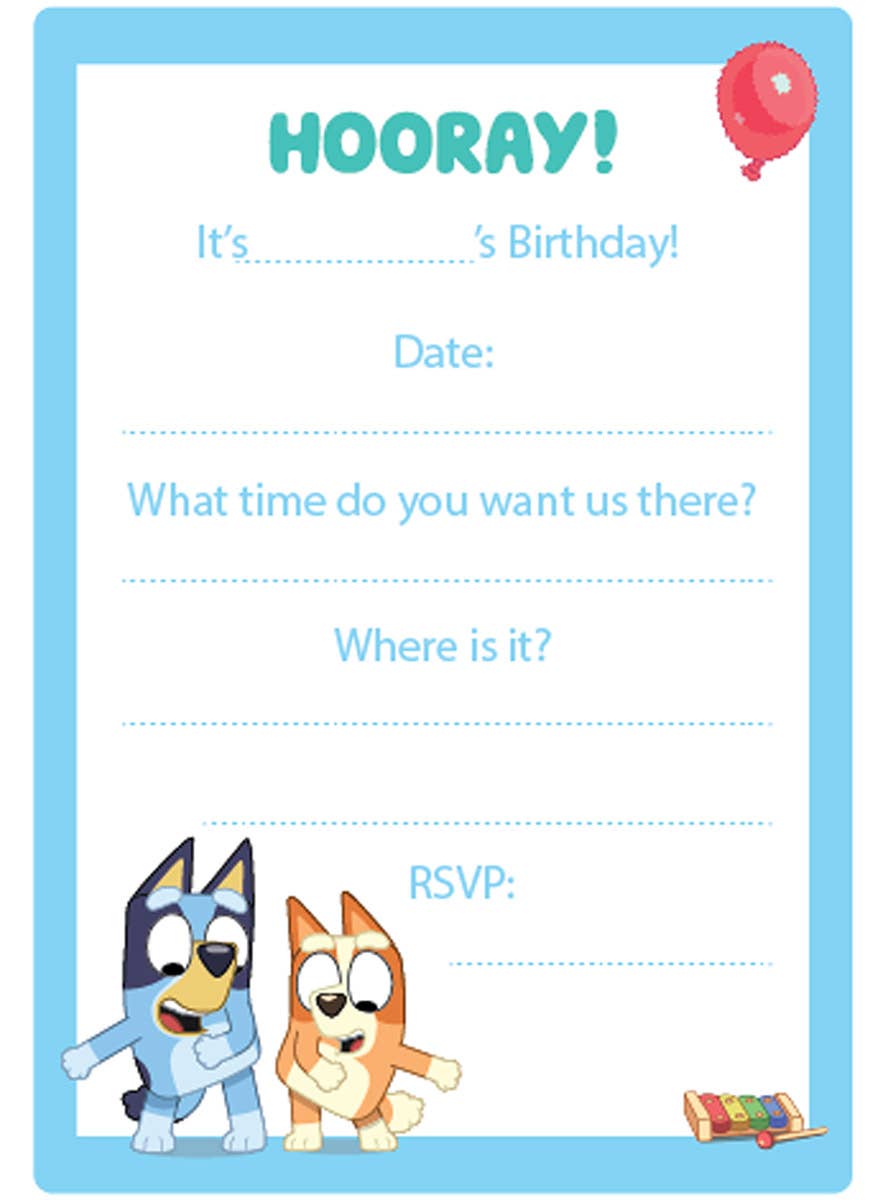 8 Pack of Bluey Party Invites | Party Supplies