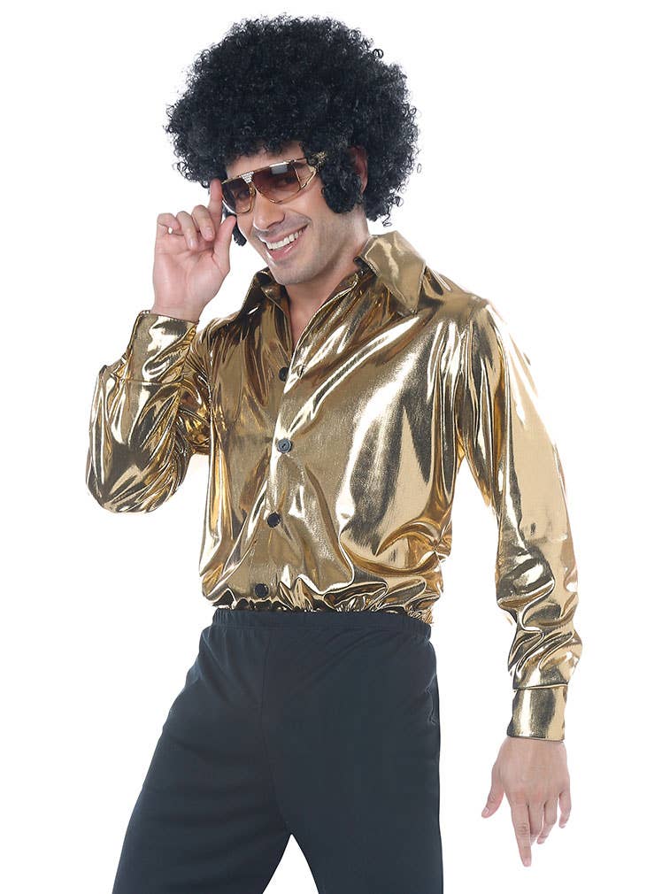 Shiny Metallic Gold Disco Costume | 70s Disco King Dress Up for Men