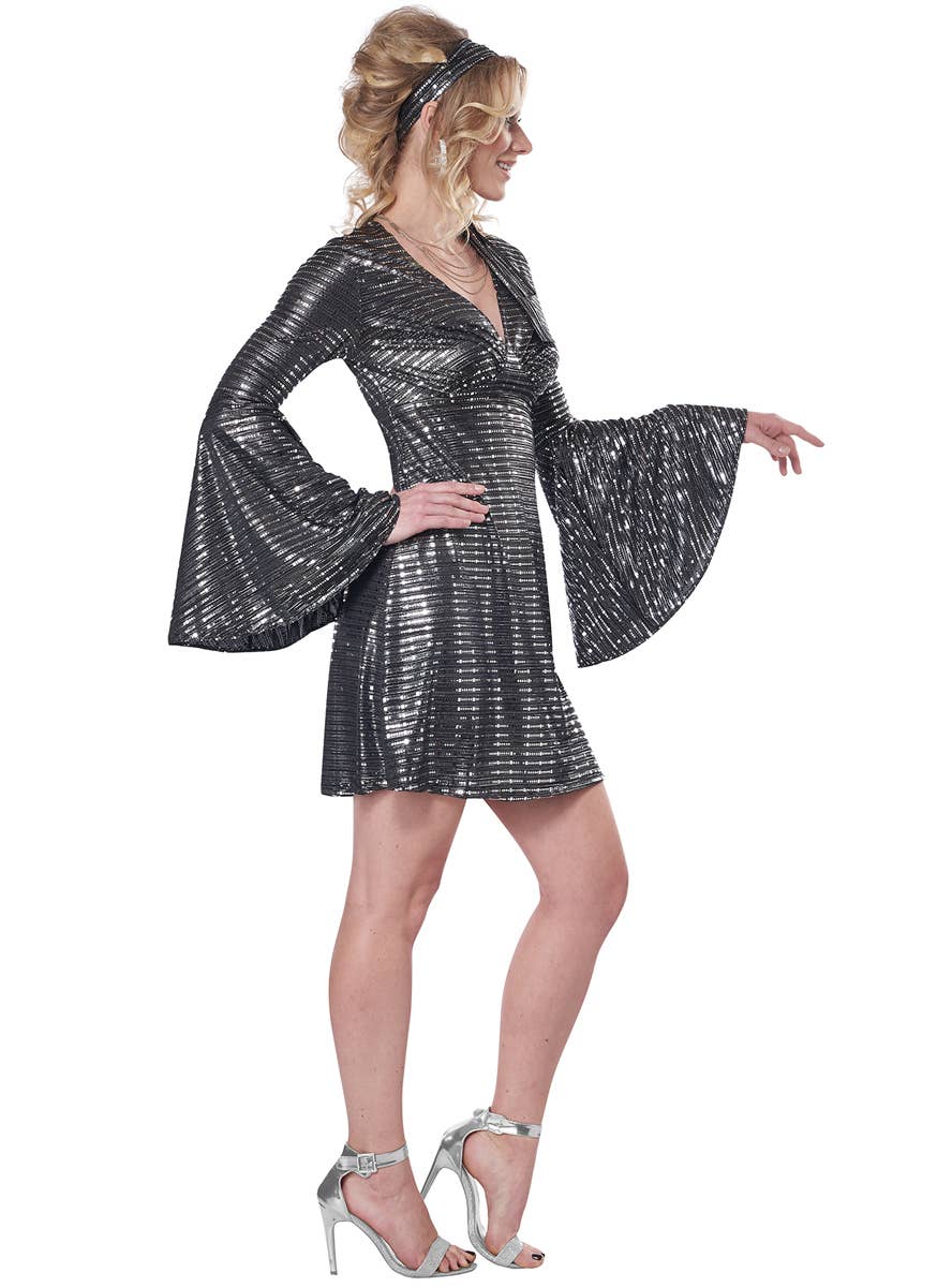 1970s Silver Disco Queen Costume | Womens Silver Disco Dress Costume