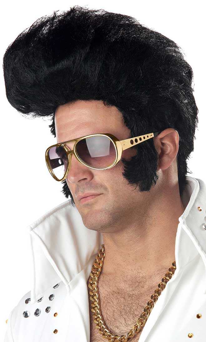 Mens Black Elvis Wig | 1950s King of Rock Mens Costume Wig