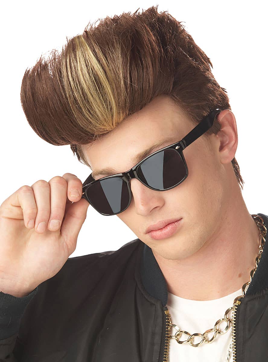 Mens Pop Idol Brown Costume Wig | Mens Short Brown Pop Star Wig