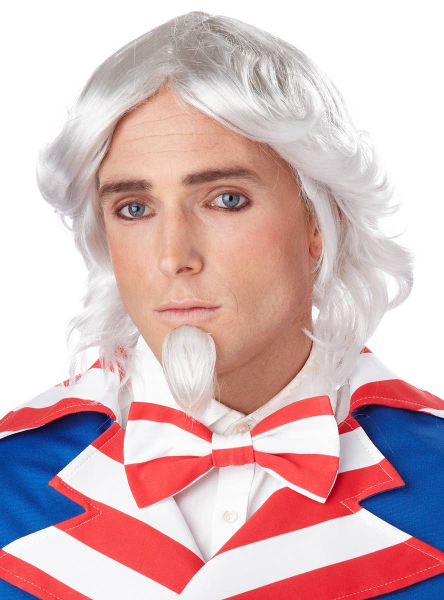 Curly White Wig And Goatee Mens American Uncle Sam Costume Wig