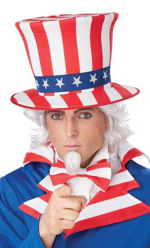 Curly White Wig and Goatee | Mens American Uncle Sam Costume Wig
