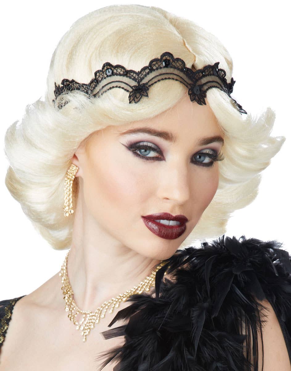 20s Glam Womens Blonde Flapper Wig | Blonde Gatsby Costume Wig