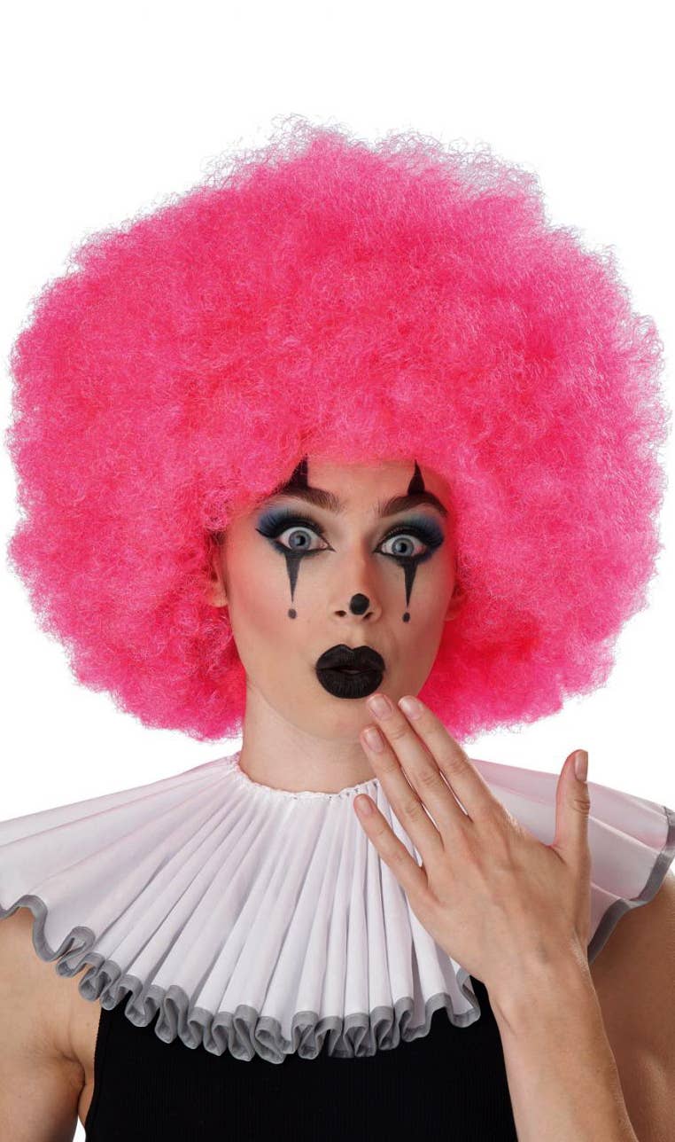Adults Clown Pink Costume Wig | Bright Pink Afro Clown Wig
