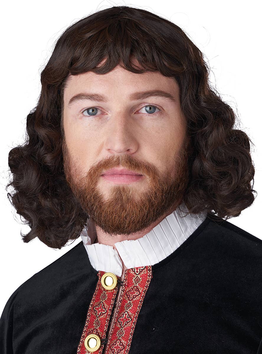 Curly Brown Renaissance Lord Costume Wig | Mens Short Brown Wig
