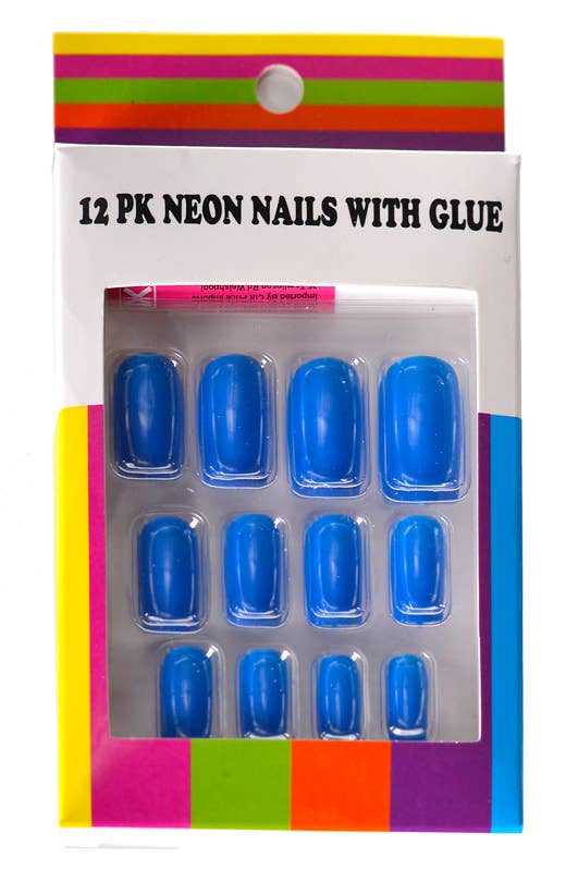 Neon Blue Fake Stick On Fingernails | AUSTRALIA DAY