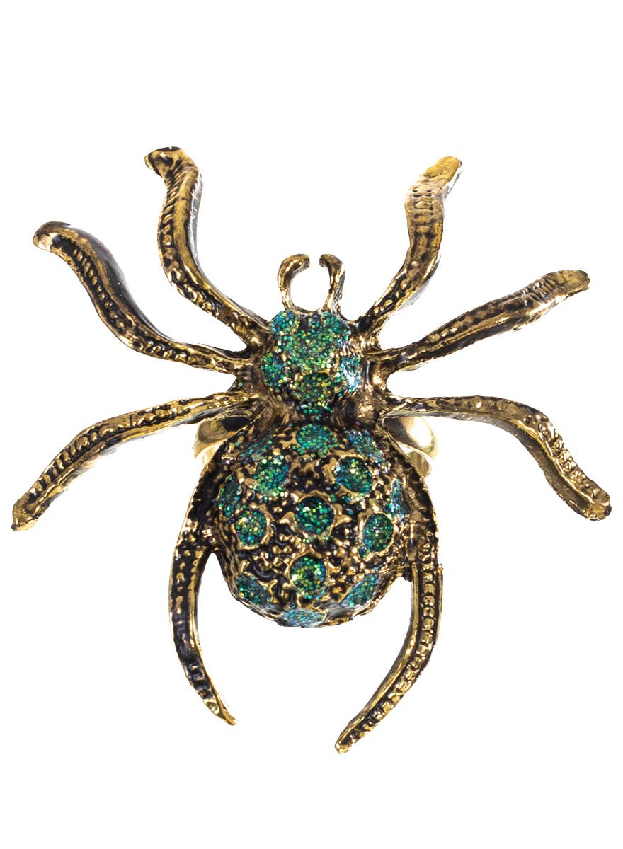 Green Glitter Gold Spider Ring | Spider Halloween Costume Ring