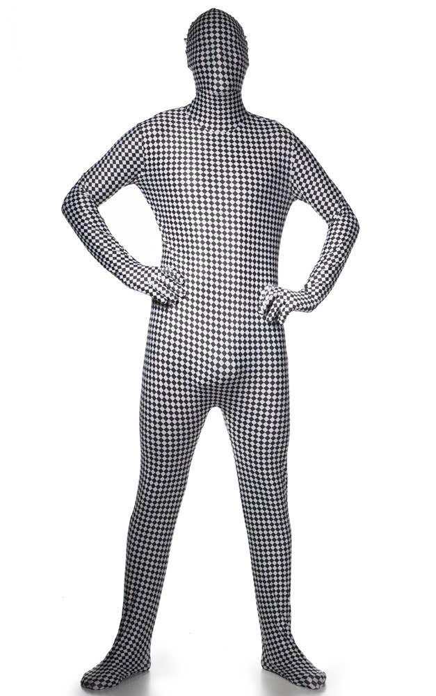 Black and White Chequered Morphsuit | Second Skin Costume for Adults