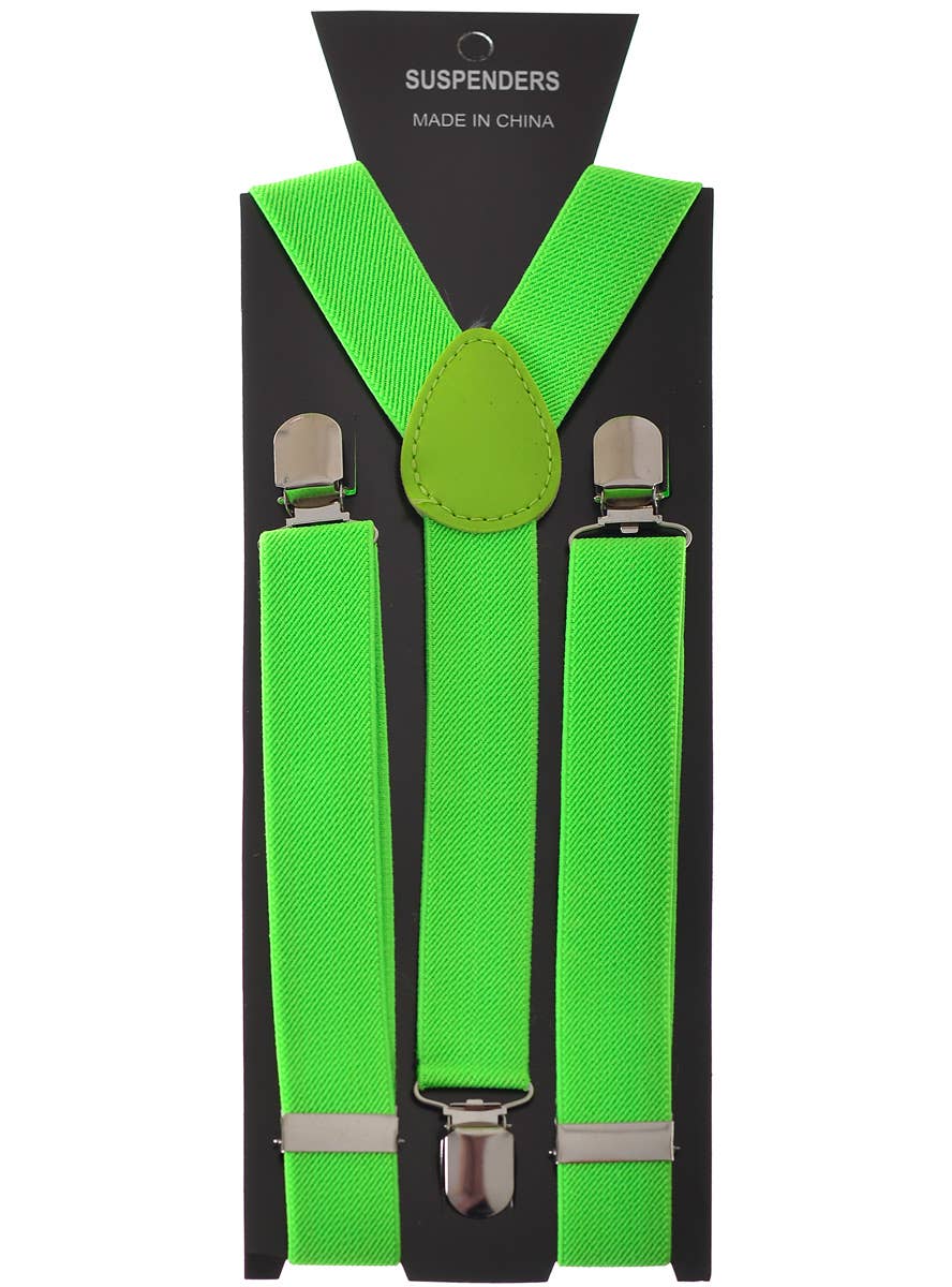 Fluro Green 1980s Suspenders | Neon Green Braces Costume Accessory