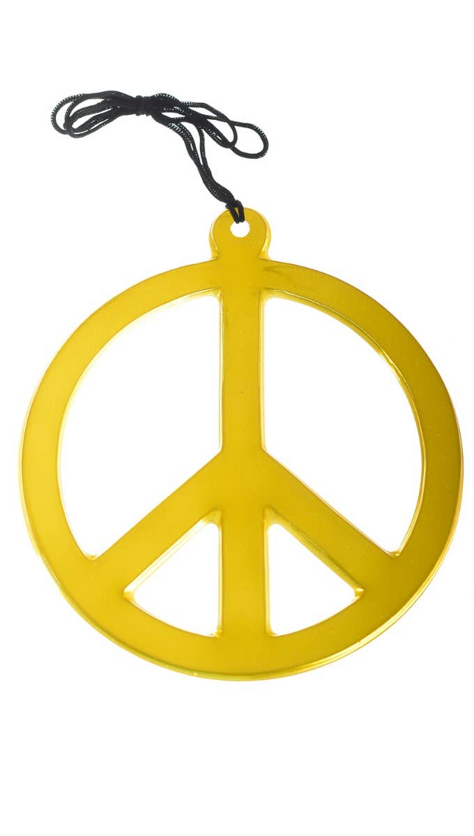 Hippie Peace Costume Gold Necklace | 70s Gold Peace Sign Necklace