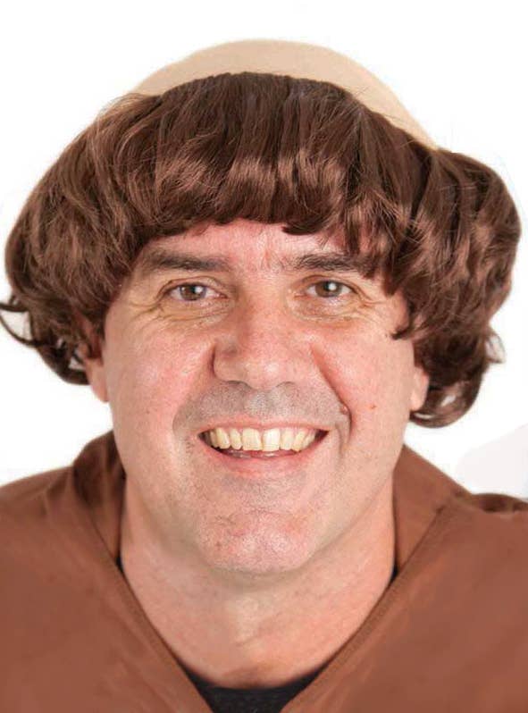 Short Brown Mens Bald Top Monk Costume Wig | Costume Wig Accessory