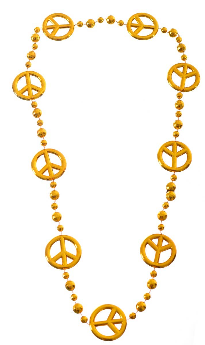 70s Gold Hippie Costume Necklace | Gold Peace Sign Costume Necklace