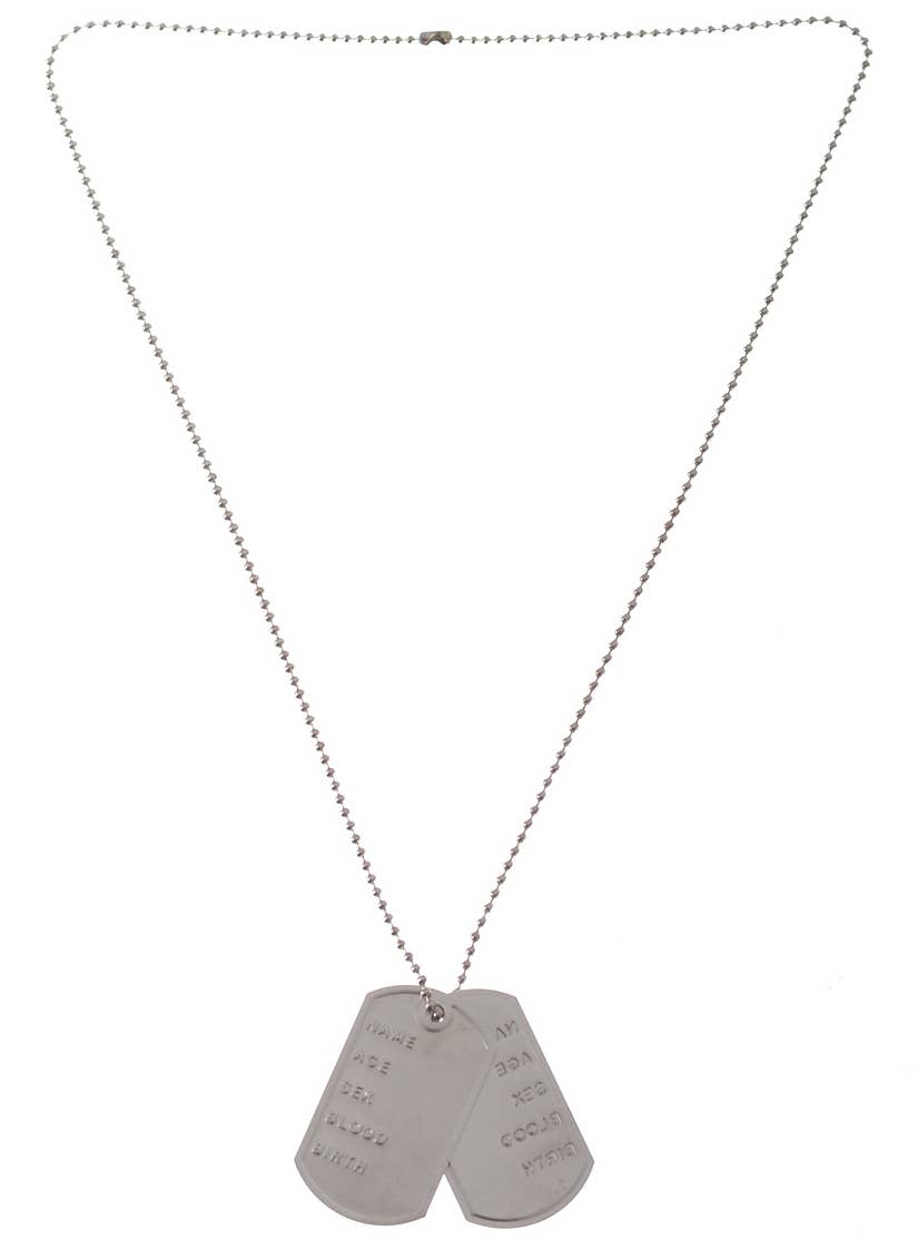 Silver Army Dog Tags on Silver Chain | Army Dog Tag Costume Necklace
