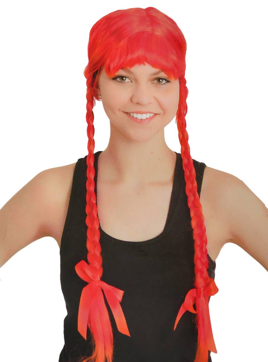 Red Plaited Costume Wig | Womens Red Plaits Wig with Fringe