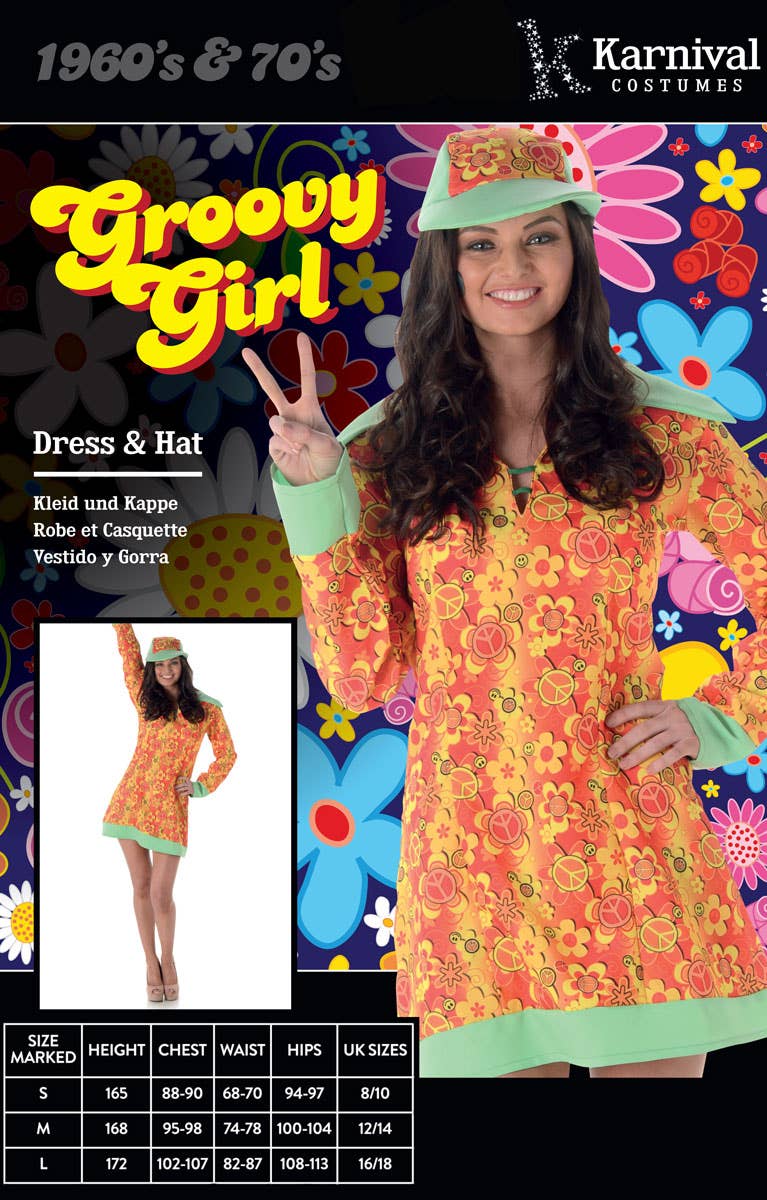 Orange and Green 1960s Womens Fancy Dress | Womens 1960s Costume