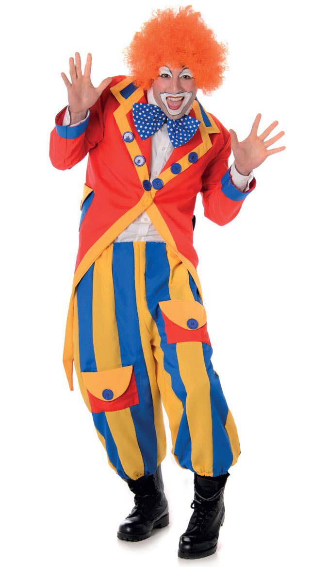 Colourful Clown Mens Costume | Rainbow Striped Clown Outfit for Men