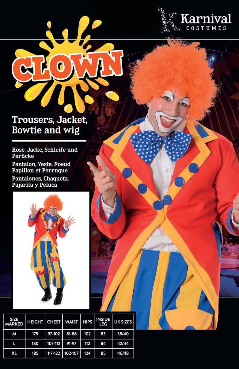 Colourful Clown Mens Costume | Rainbow Striped Clown Outfit for Men