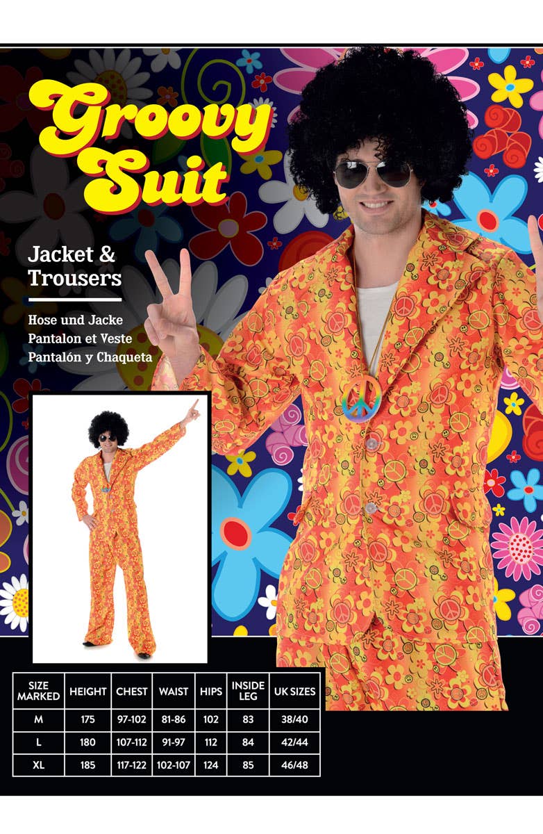 Orange Hippie Mens Dress Up | 1970s Groovy Costume Suit for Men