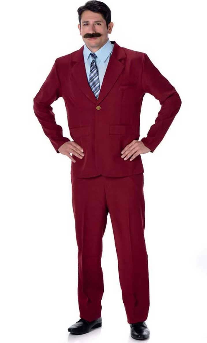 Ron Burgundy Red Dress Up Suit | Mens Anchorman Newsreader Costume