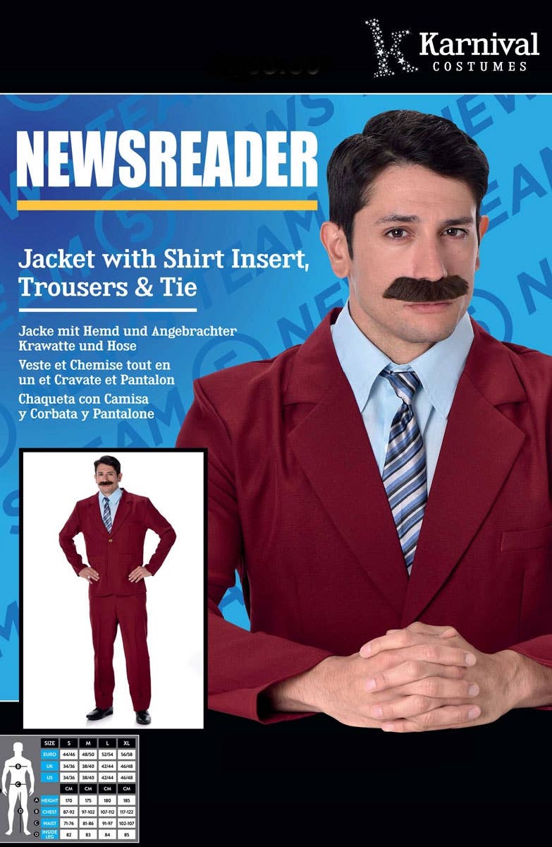 Ron Burgundy Red Dress Up Suit | Mens Anchorman Newsreader Costume