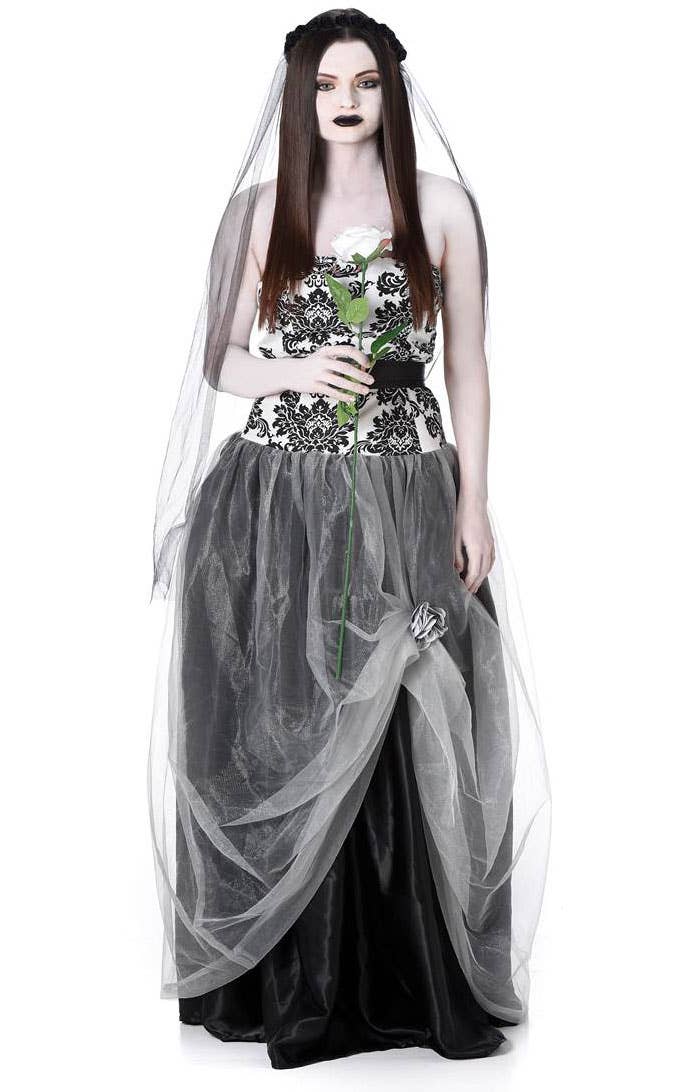 Womens Gothic Dead Bride Costume | Black Bride Halloween Costume